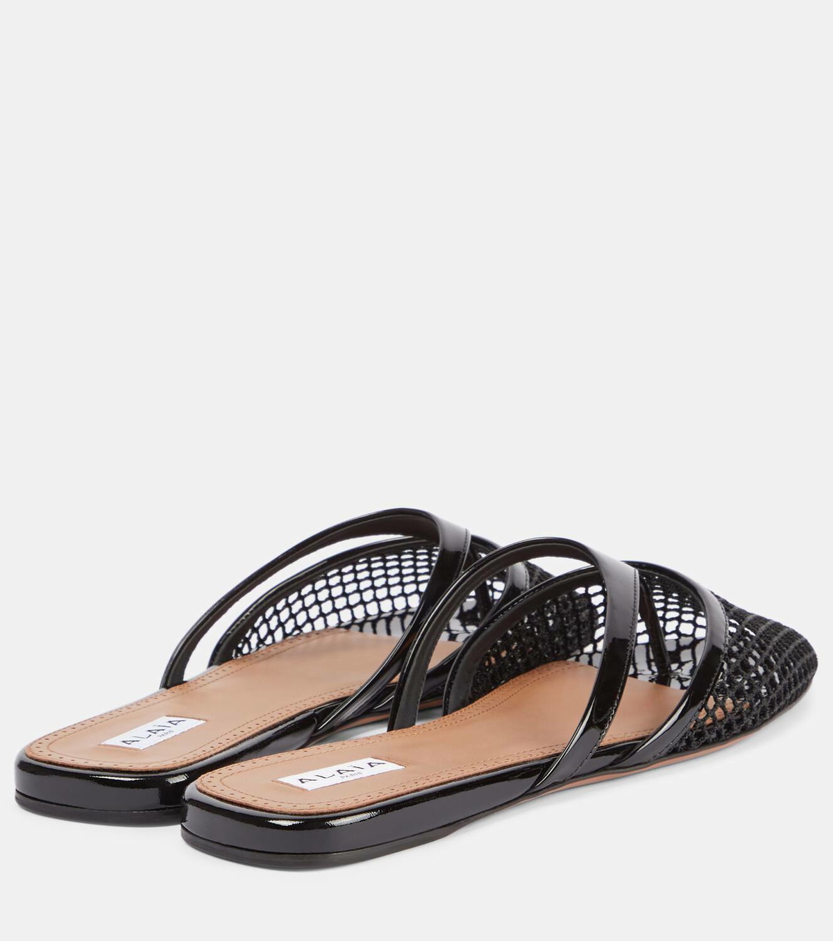 Alaïa Infradito fishnet leather-trimmed mules ALAÏA