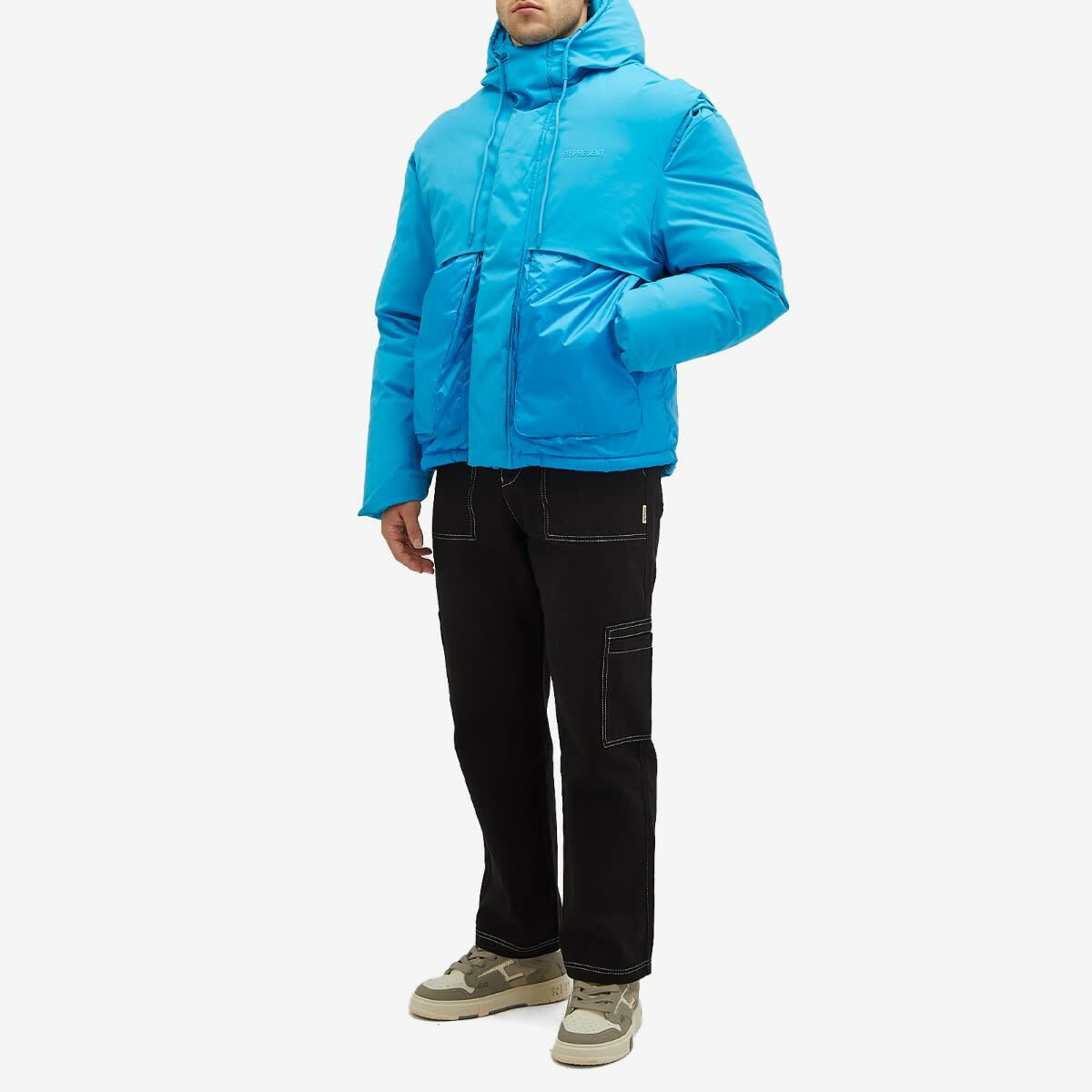 Represent Men's Layered Hooded Puffer in Electric Blue Represent