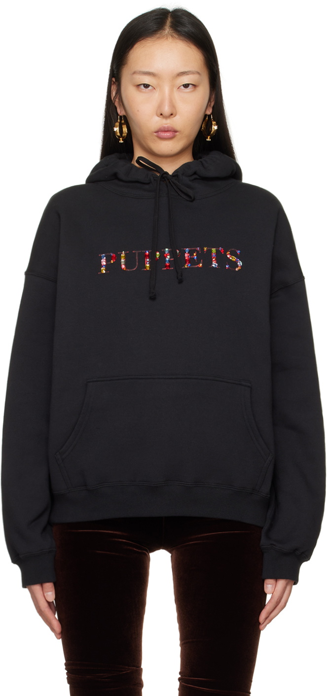 Puppets and Puppets Black Crystal-Cut Hoodie Puppets and Puppets