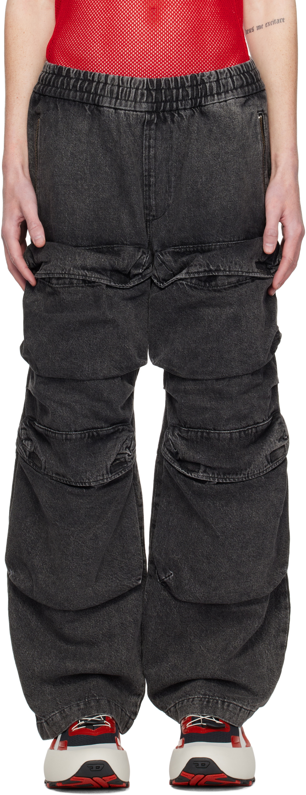 Diesel Black D-Baertson-S Denim Cargo Pants Diesel
