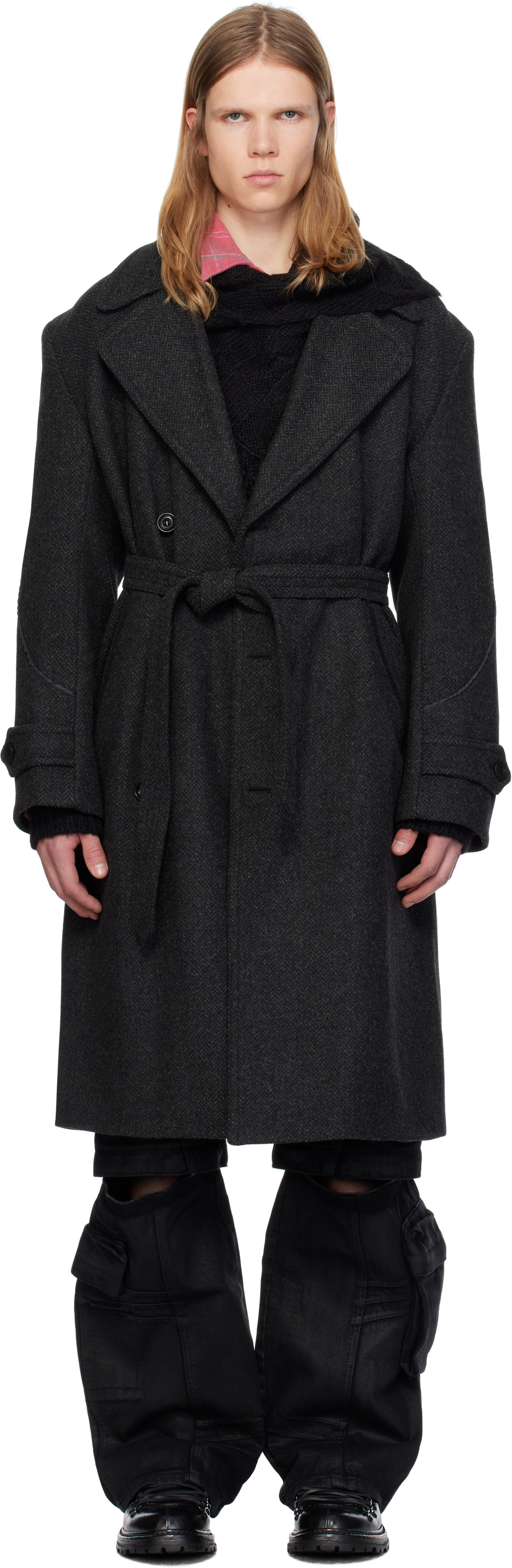 Andersson Bell Gray Rovy Double-Breasted Herringbone Trench Coat ...