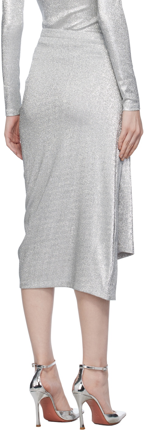 Rabanne Silver Gathered Midi Skirt Paco Rabanne