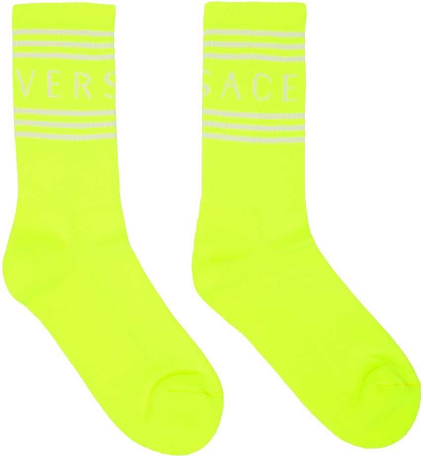 Versace Yellow 90s Vintage Logo Socks Versace
