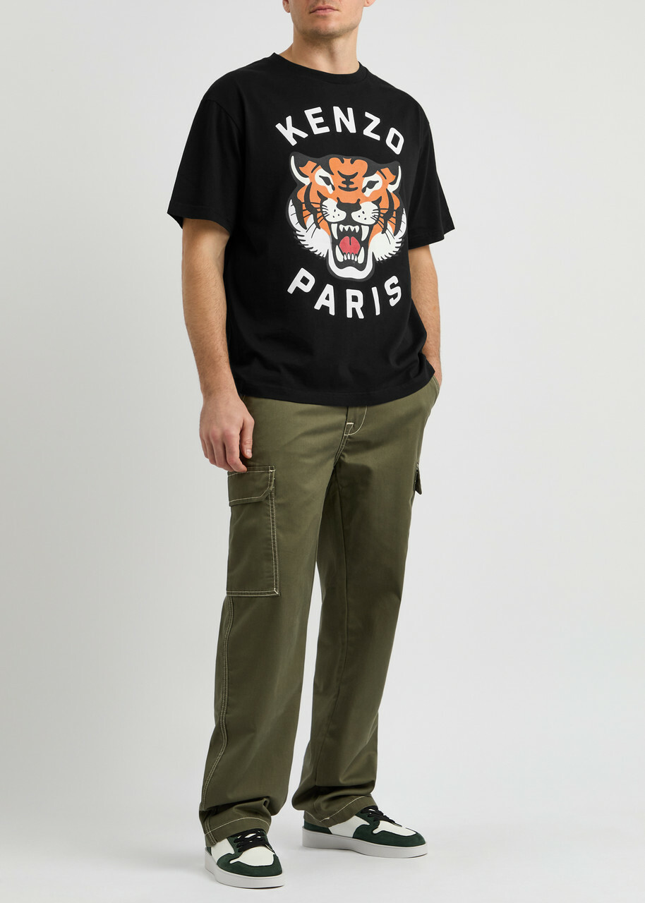 Kenzo Tiger and Logo-print Cotton T-shirt Black Kenzo