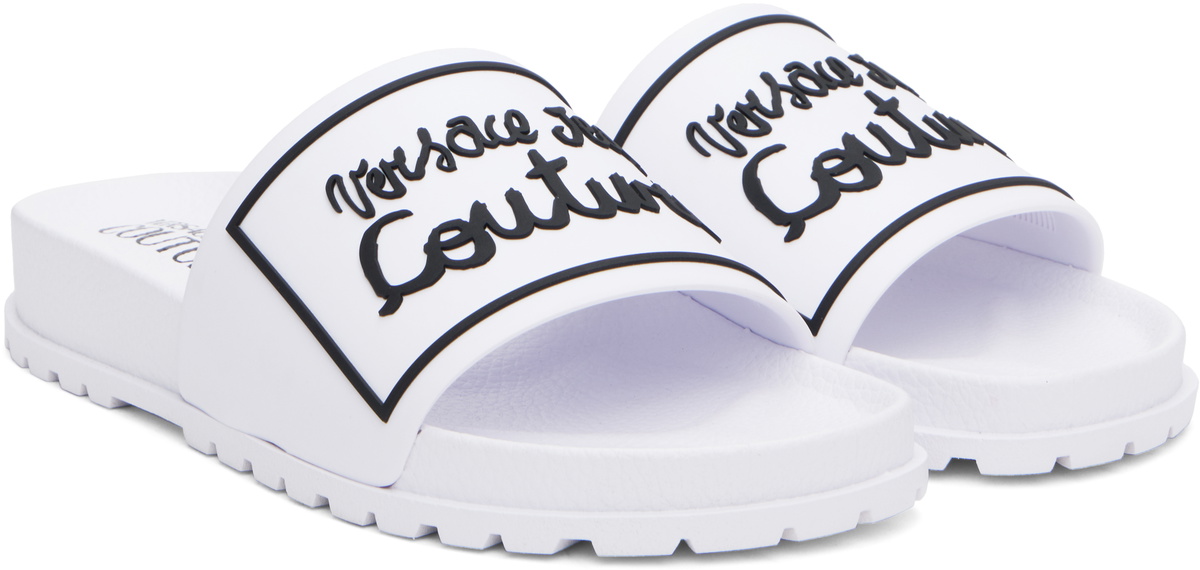 Versace Jeans Couture White Logo Shelly Pool Slides Versace