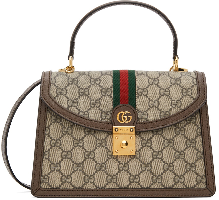 Gucci Brown & Beige Small Ophidia Top Handle Bag Gucci