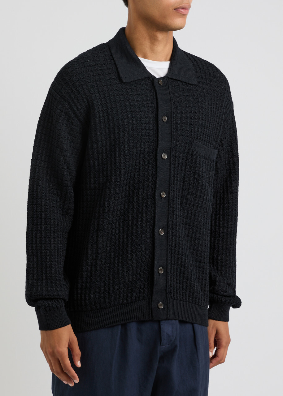 Universal Works Waffle-knit Wool-blend Cardigan Navy Universal Works
