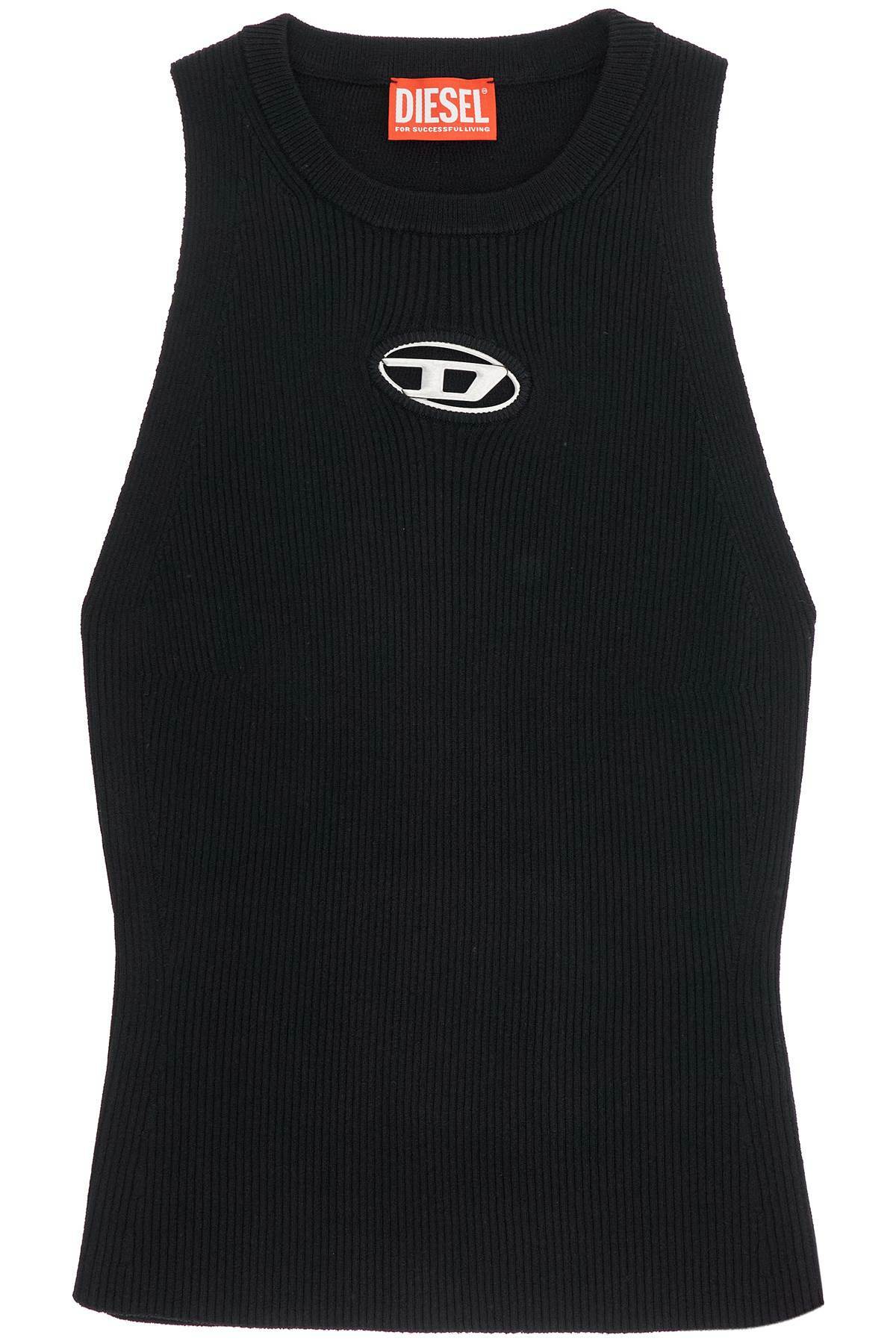 DIESEL black sleeveless top in viscose with embroidered logo Black Diesel