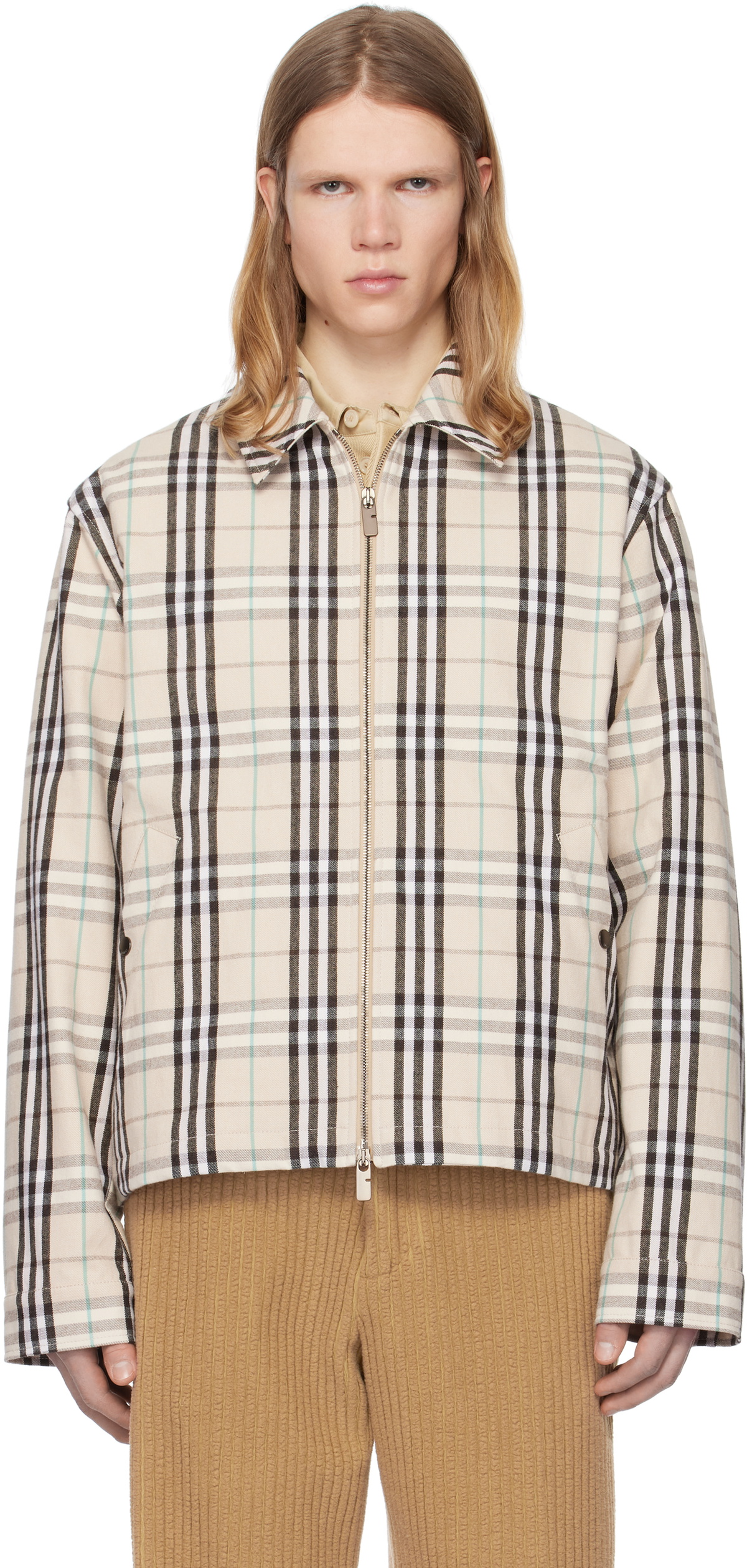 Burberry Beige Check Cotton Harrington Jacket Burberry