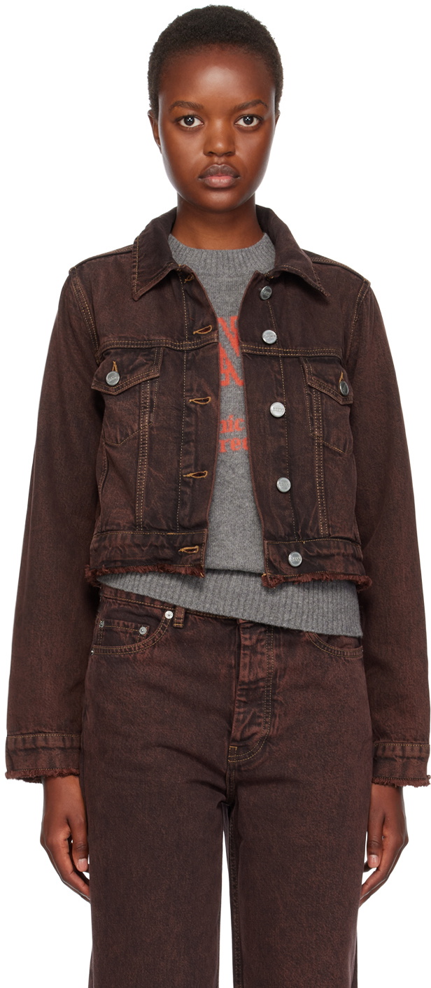 GANNI Brown Cropped Denim Jacket GANNI