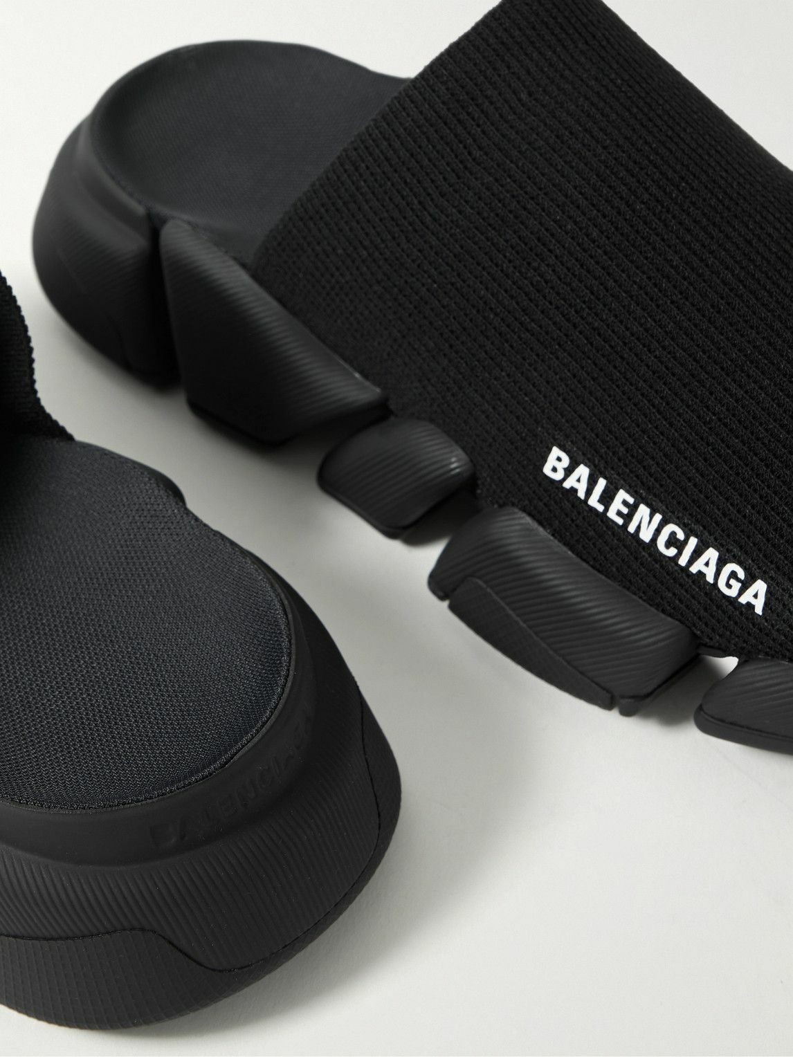 Balenciaga - Speed 2.0 Logo-Print Stretch-Knit Slides - Black Balenciaga