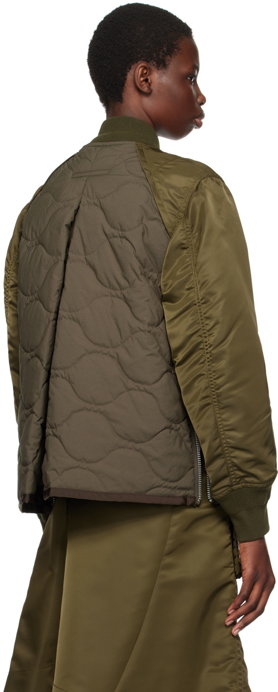 sacai Khaki Quilted Bomber Jacket Sacai