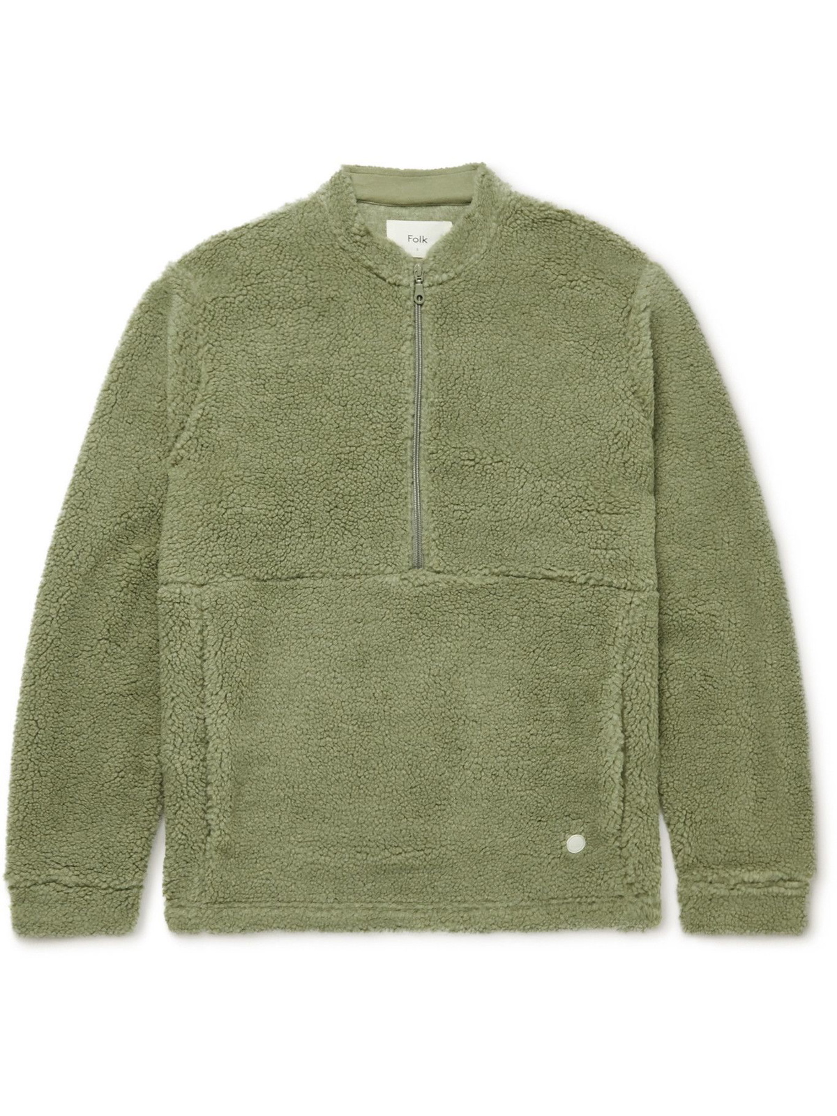 Folk - Logo-Appliquéd Pile Fleece Half-Zip Jacket - Green Folk