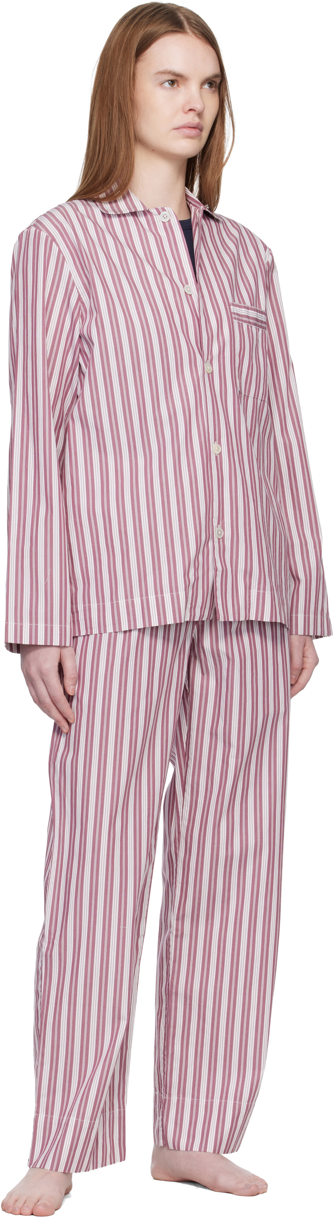 Tekla Pink & Off-White Poplin Pyjama Pants Tekla Fabrics