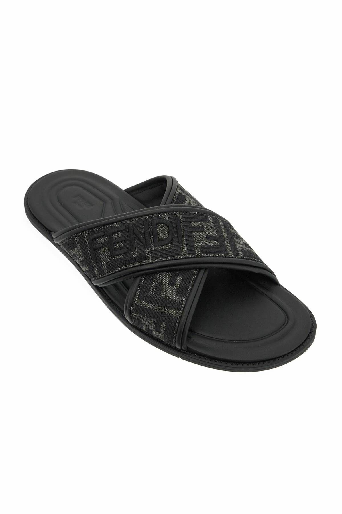 FENDI ff jacquard fabric slides Black Fendi