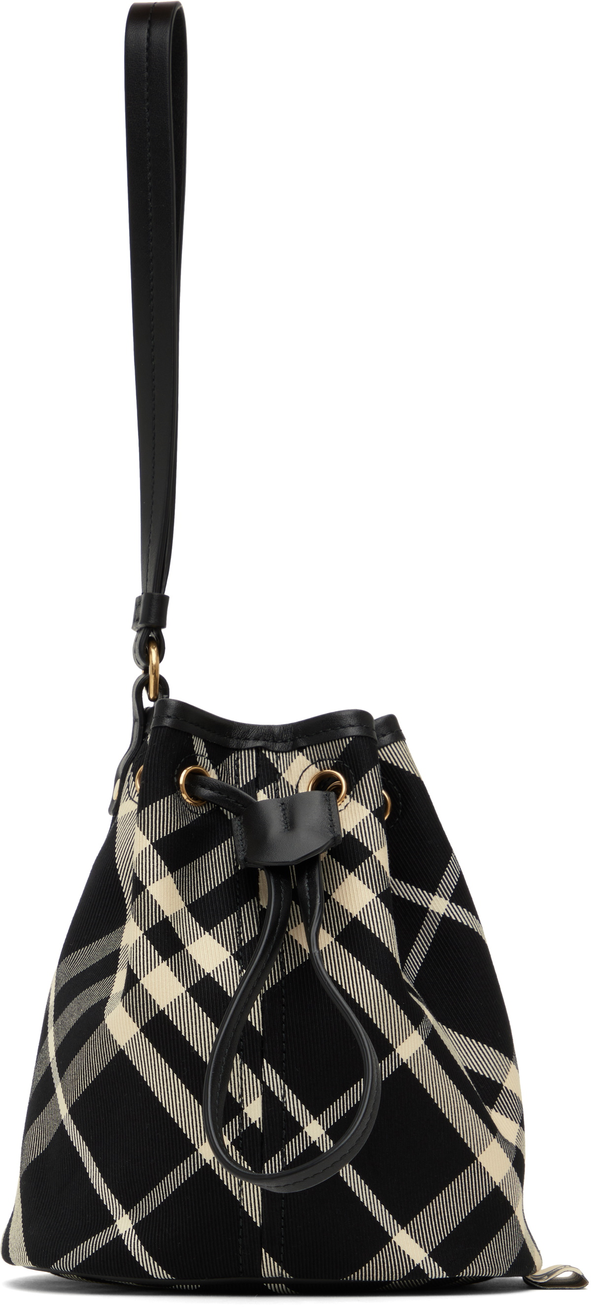 Burberry Black & Beige Check Drawstring Pouch Burberry