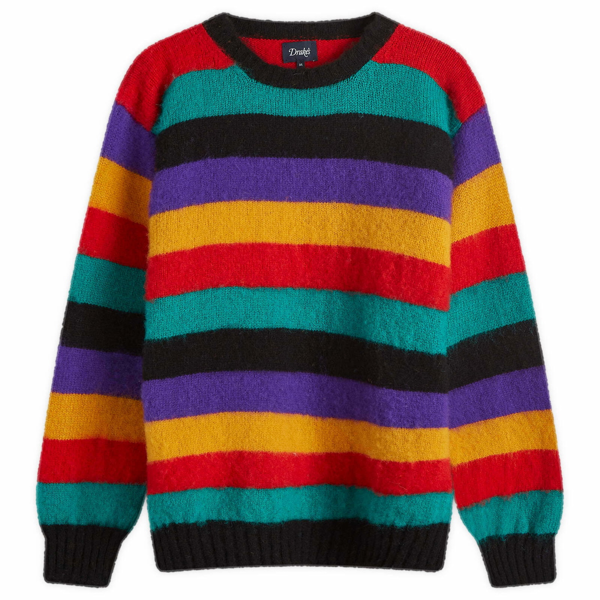 Drake's Men's Striped Brushed Shetland Crew Jumper in Black/Purple ...