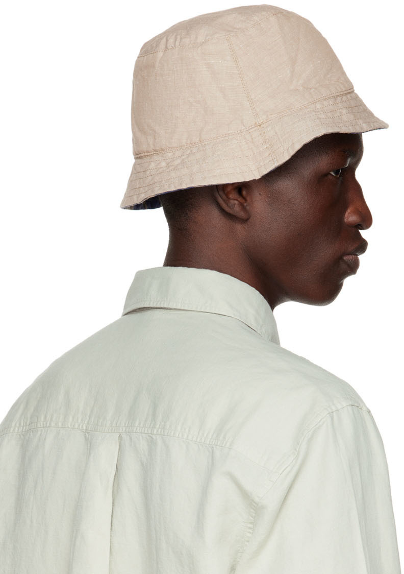 Another Aspect Reversible Tan & Blue Cotton Bucket Hat ANOTHER ASPECT