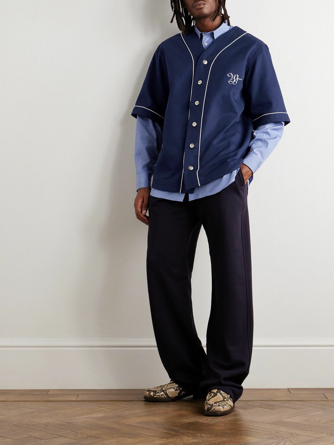 Wales Bonner - Logo-Embroidered Cotton-Drill Baseball Shirt - Blue ...