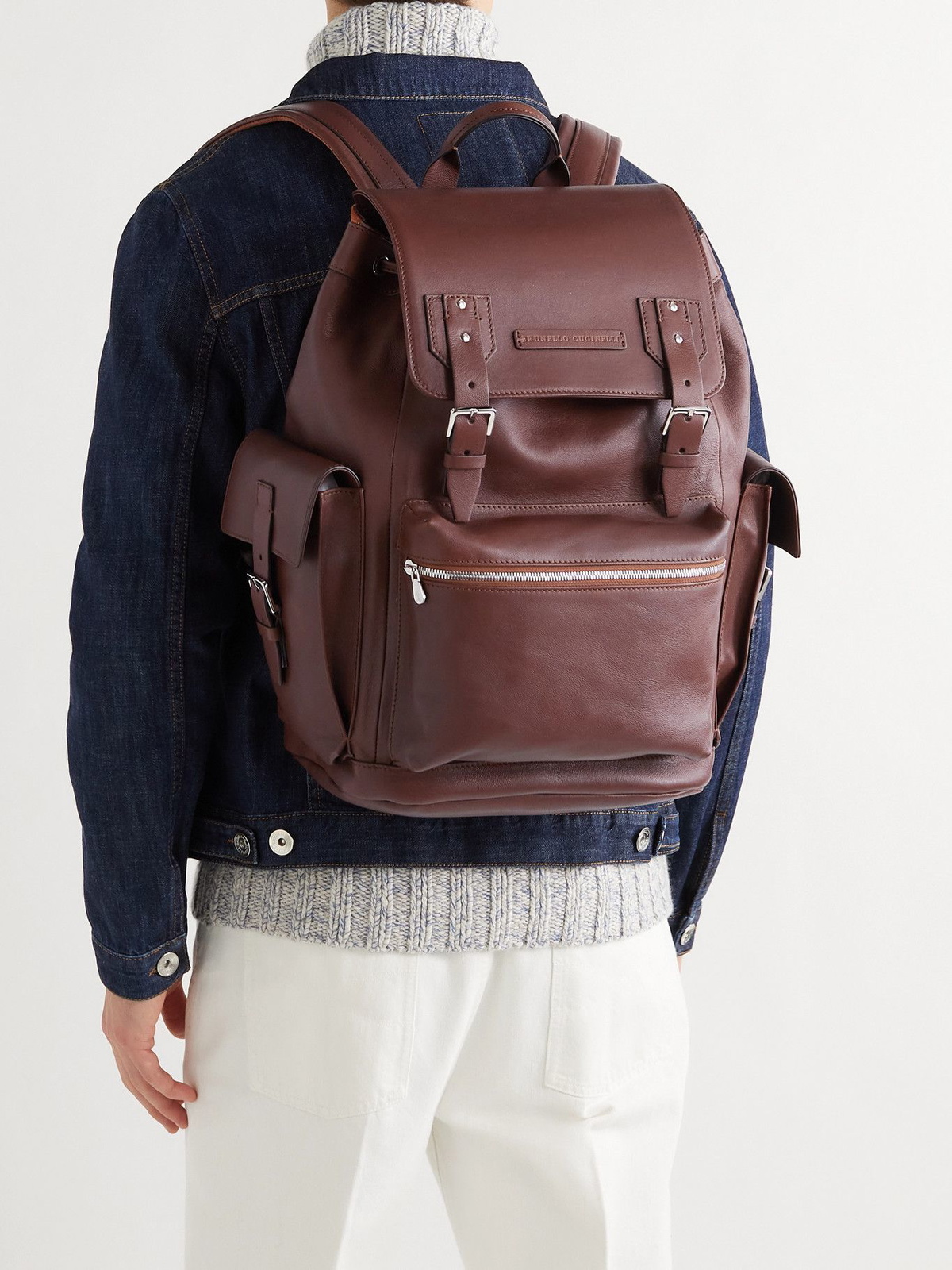 BRUNELLO CUCINELLI - Suede-Trimmed Leather Backpack Brunello Cucinelli
