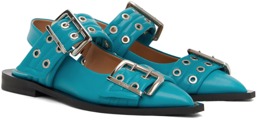 GANNI Blue Feminine Buckle Ballerina Flats GANNI