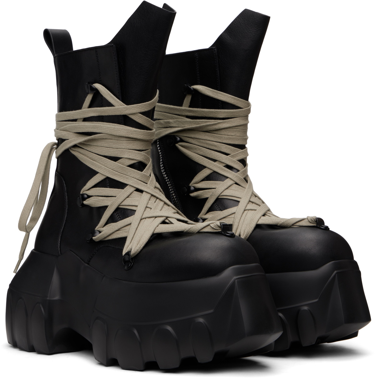 Rick Owens Black Hollywood Megalace Mega Tractor Boots Rick Owens