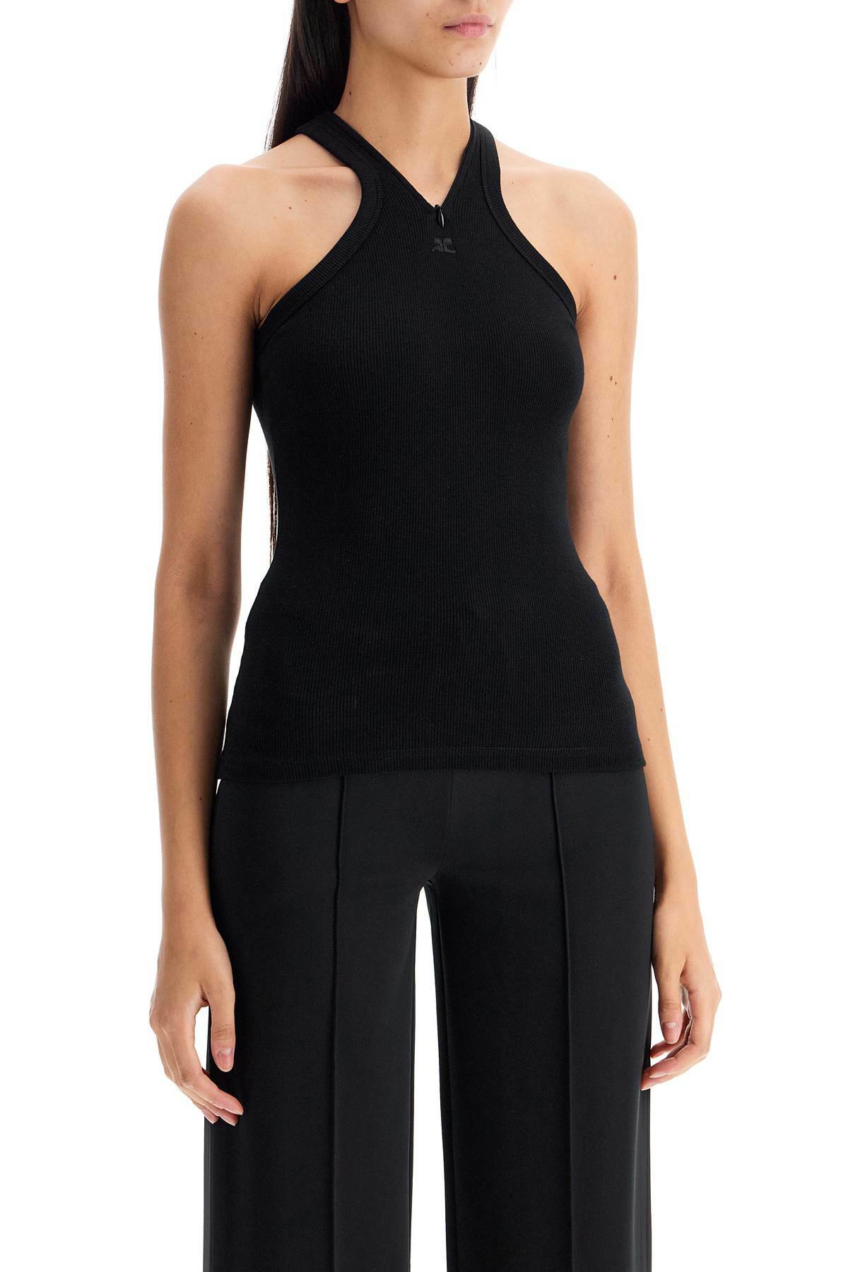 COURREGES ribbed tank top with zipper on the neckline Black Courreges