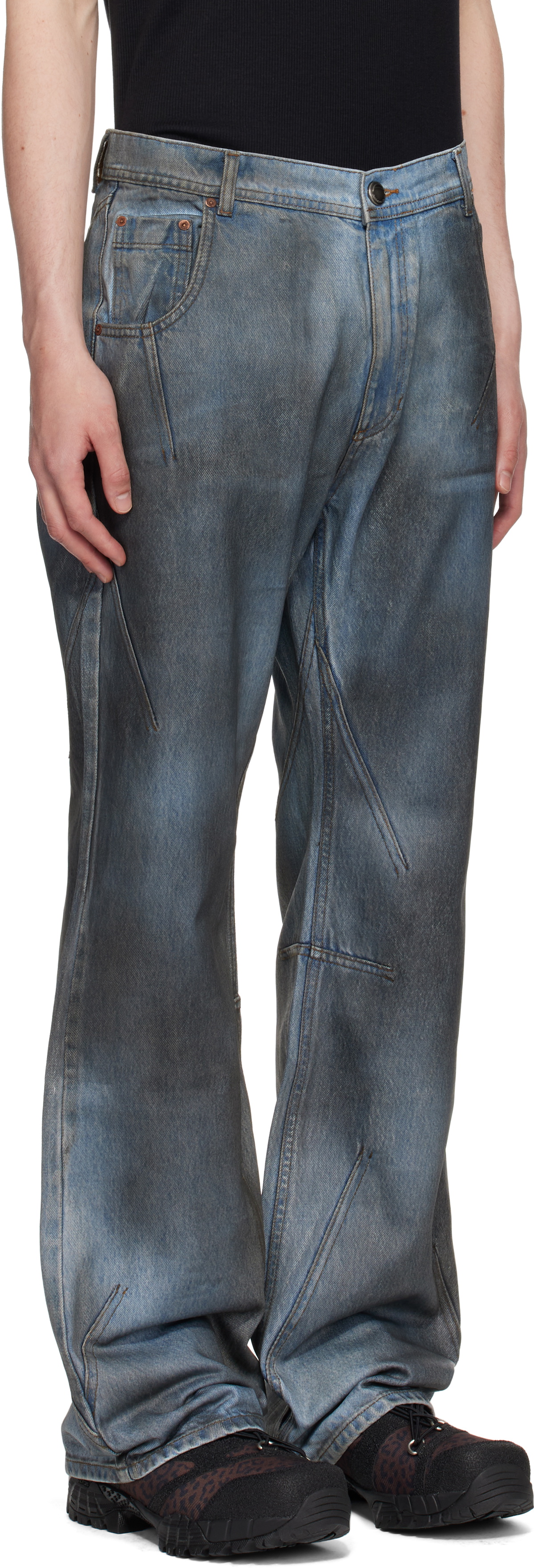 Andersson Bell Blue Dirty Spray Washed Wide Leg Jeans Andersson Bell