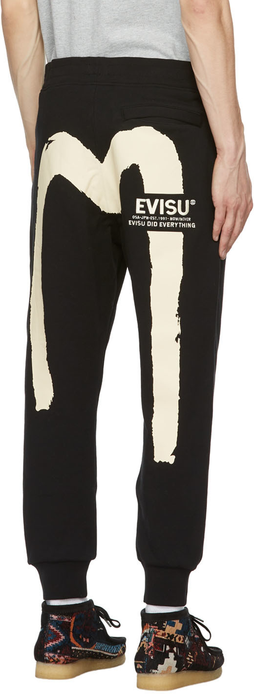 Evisu Black Brushstroke Daicock Lounge Pants Evisu