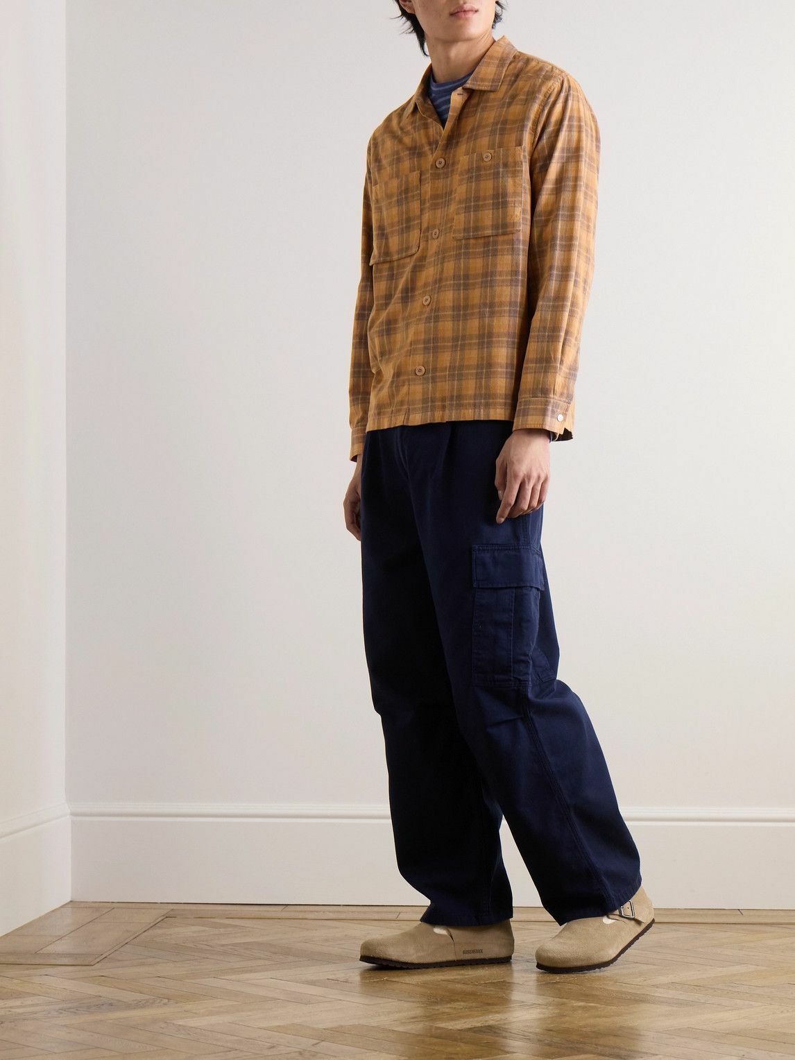 Folk - Patch Checked Cotton-Corduroy Overshirt - Brown Folk
