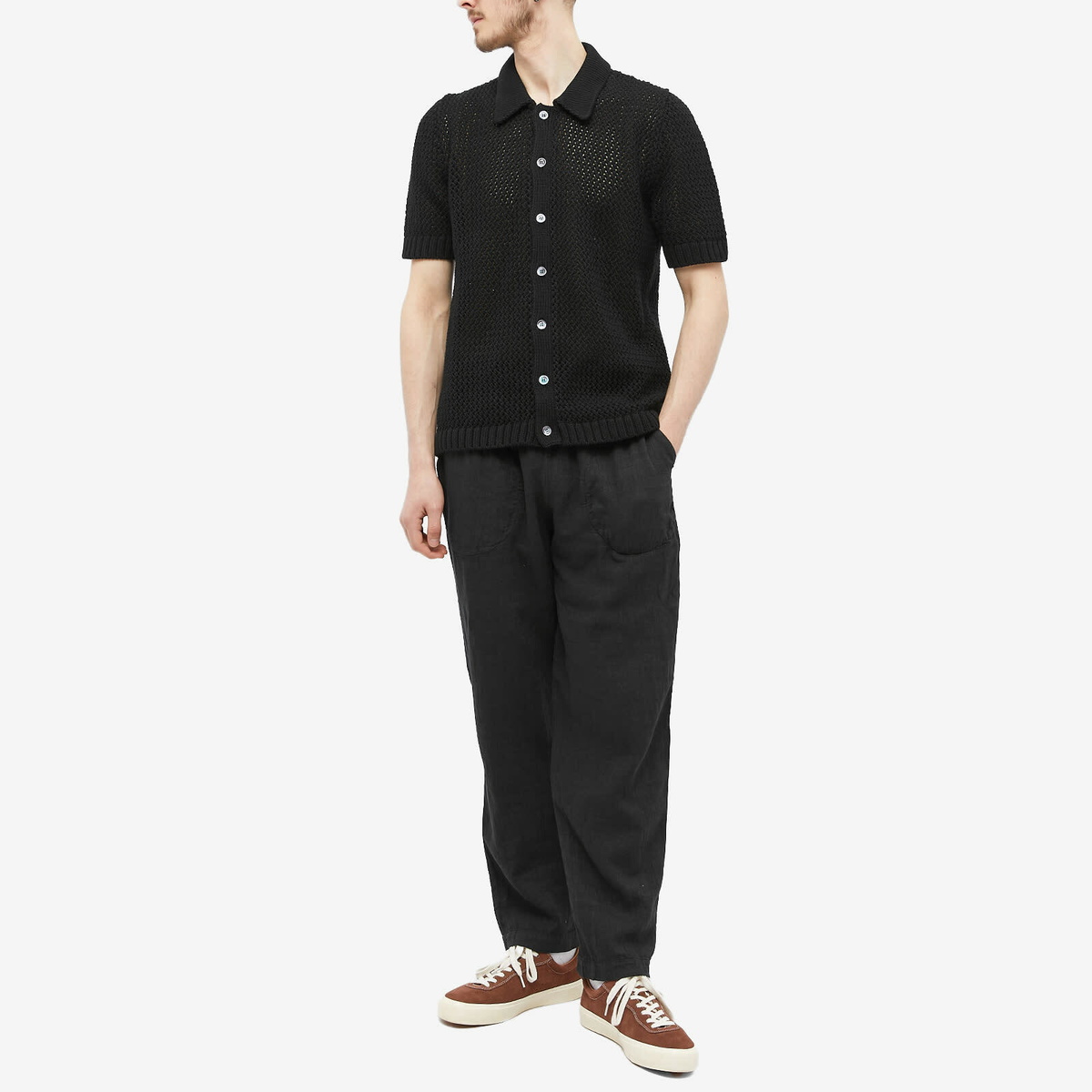 Barena Men's Crochet Knit Shirt in Nero Barena