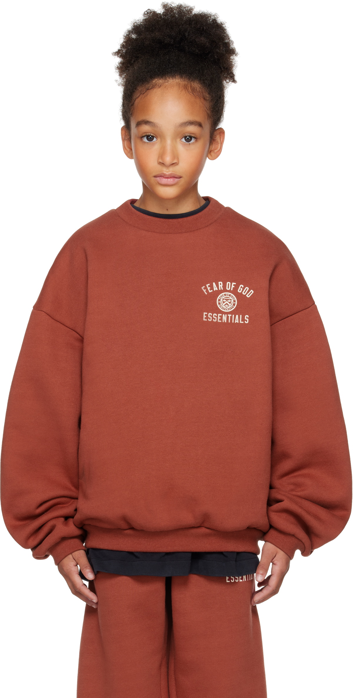 Fear of God ESSENTIALS Kids Red Fleece Crewneck Sweatshirt Fear Of God ...