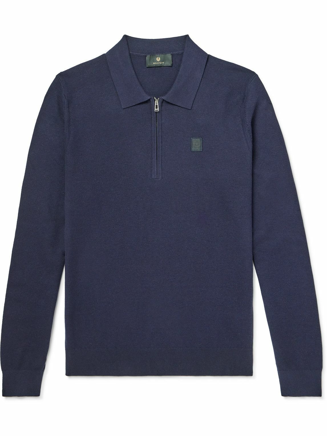 Belstaff - Drift Cotton and Silk-Blend Piqué Half-Zip Polo Shirt - Blue ...