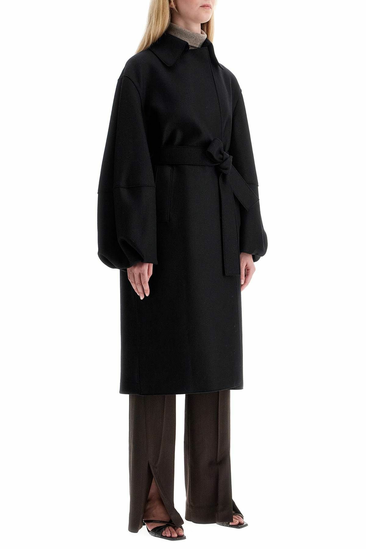 HARRIS WHARF LONDON pressed wool robe coat with nine words Black Harris ...