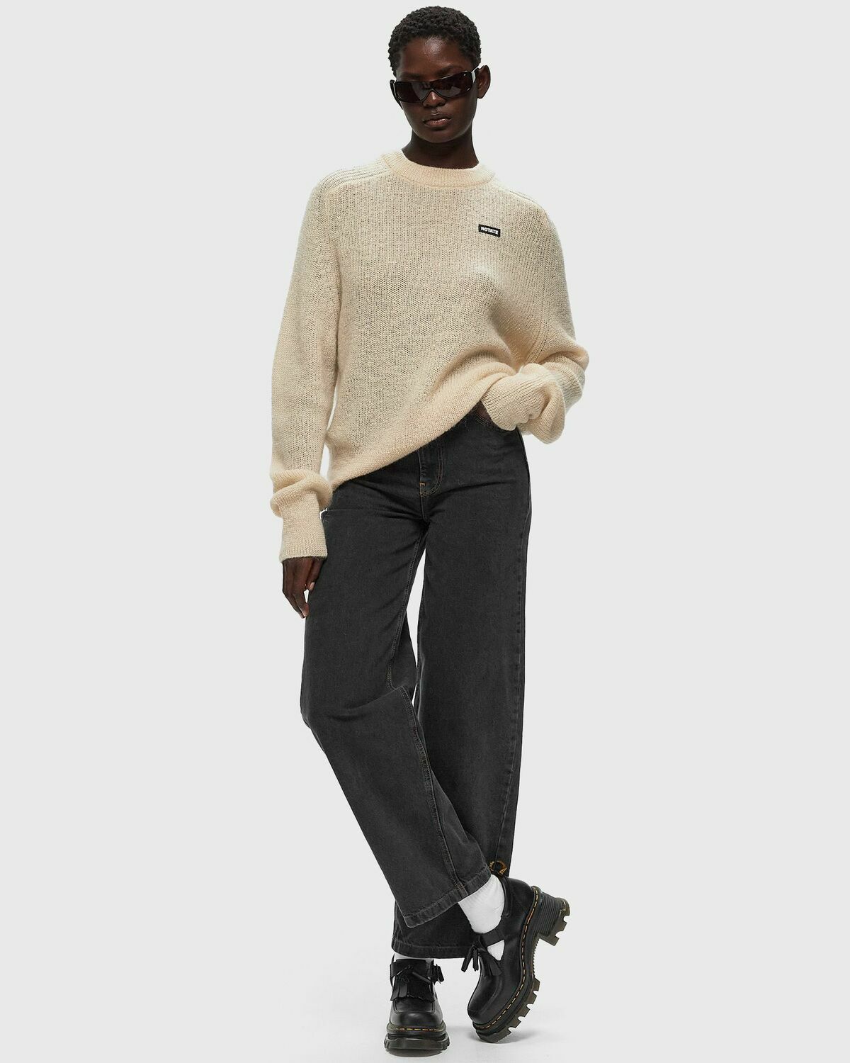 Rotate Birger Christensen Light Knit Logo Sweater Beige Pullovers ...