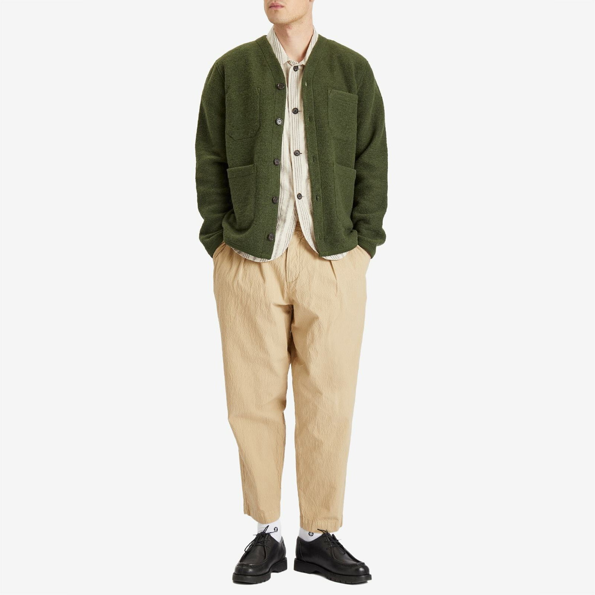 Universal Works Men's Wool Fleece Cardigan - Presented by END. in Olive ...