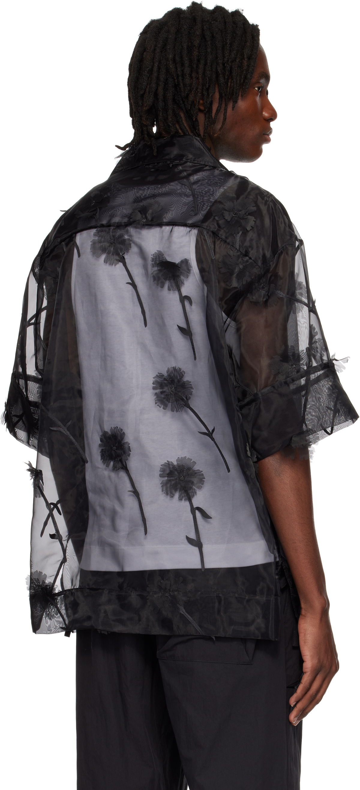 Simone Rocha Black Carnation Organza Boxy Shirt Simone Rocha
