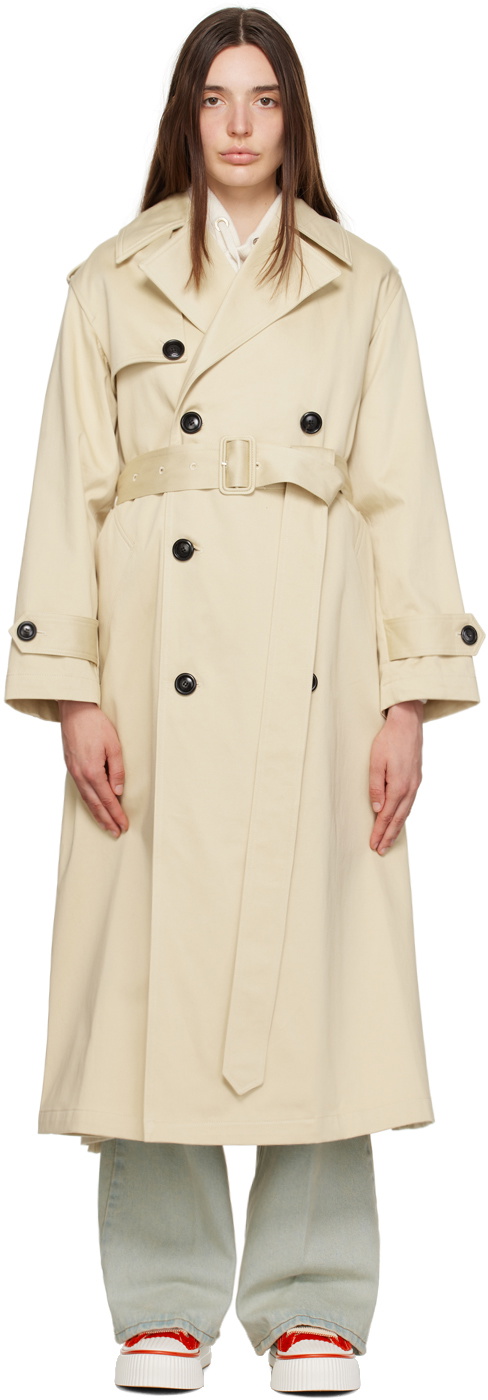 AMI Alexandre Mattiussi Beige Double-Breasted Trench Coat AMI Alexandre ...