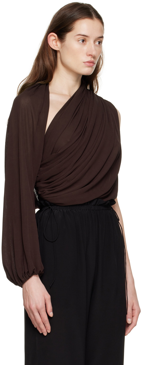 Esse Studios Brown Gossamer Drape Bodysuit Esse Studios