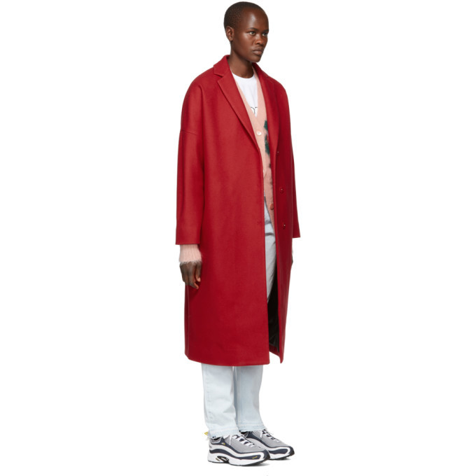 MSGM Red Oversized Stamped Rose Coat MSGM
