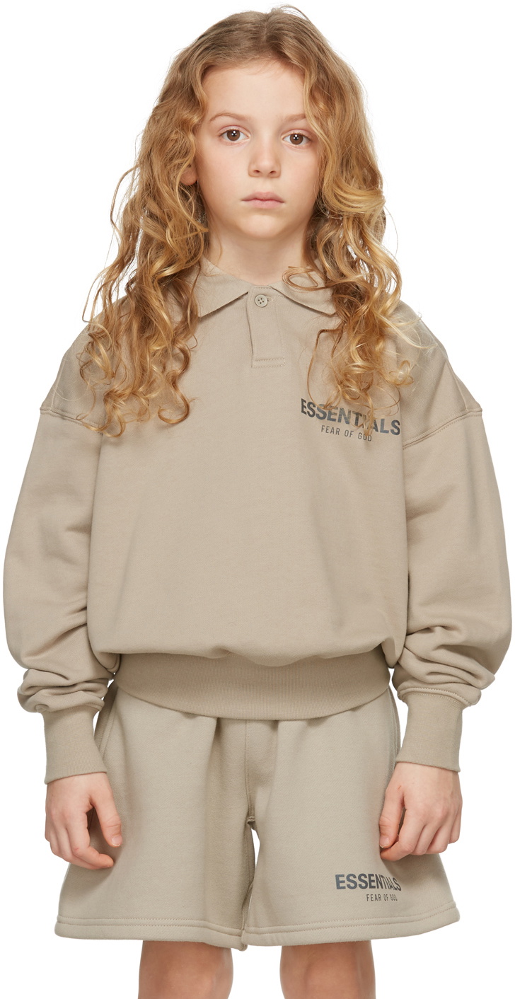 Essentials Kids Tan French Terry Long Sleeve Polo Essentials