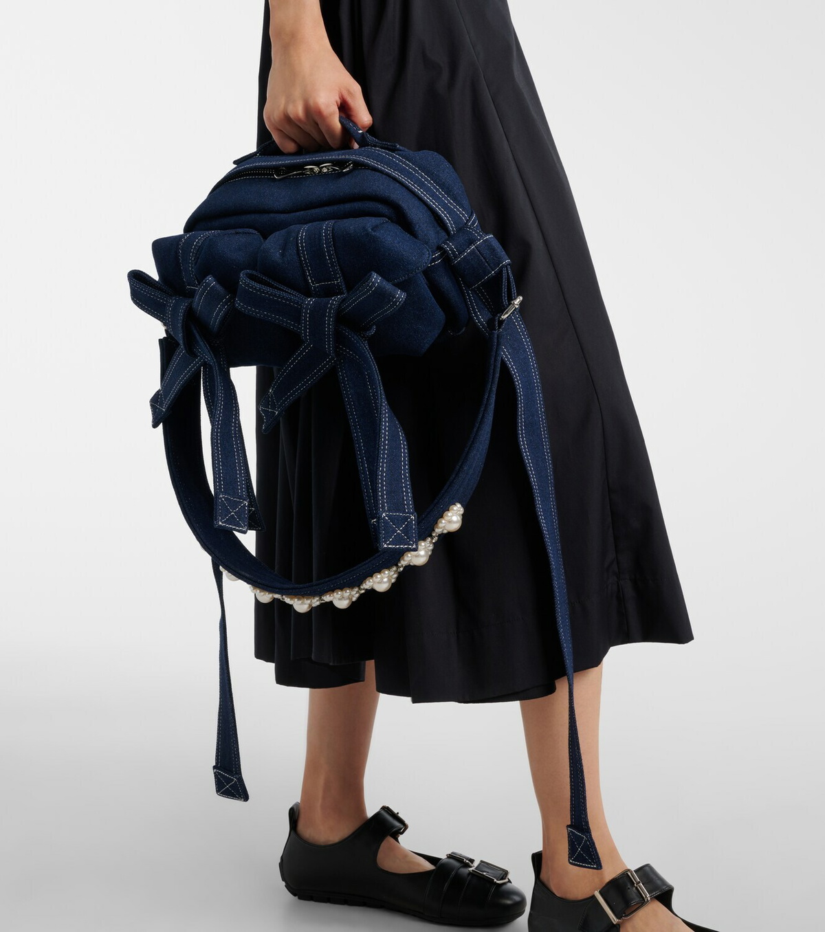 Simone Rocha Beaded bow-detail denim shoulder bag Simone Rocha