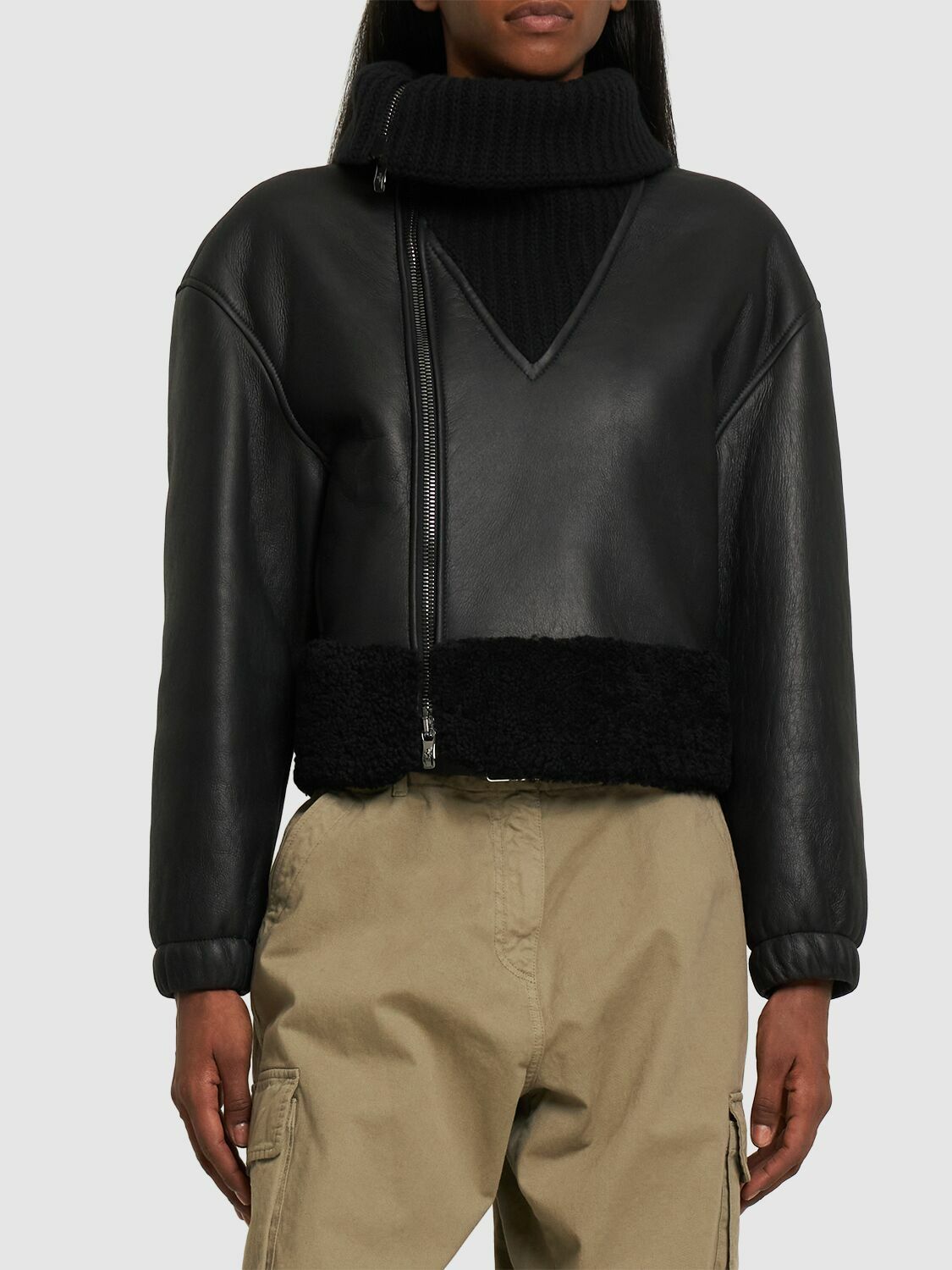 FERRARI - Leather Shearling Jacket W/ Collar Ferrari