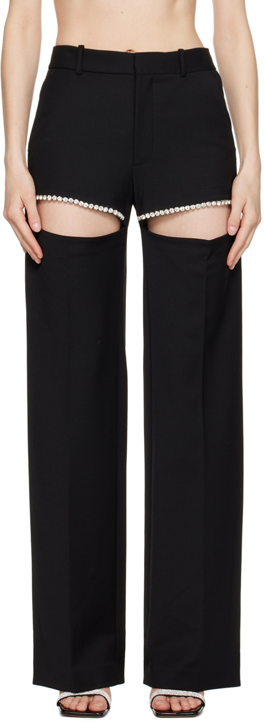 AREA Black Crystal Slit Trousers AREA