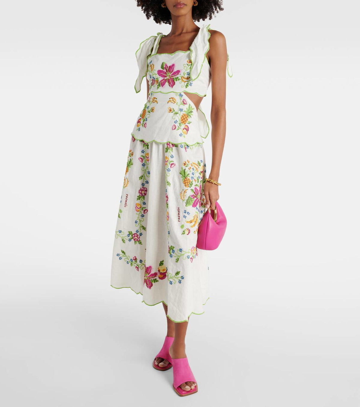 Farm Rio Floral scalloped cutout midi dress Farm Rio