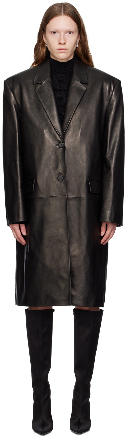 Magda Butrym Black Oversized Leather Coat Magda Butrym