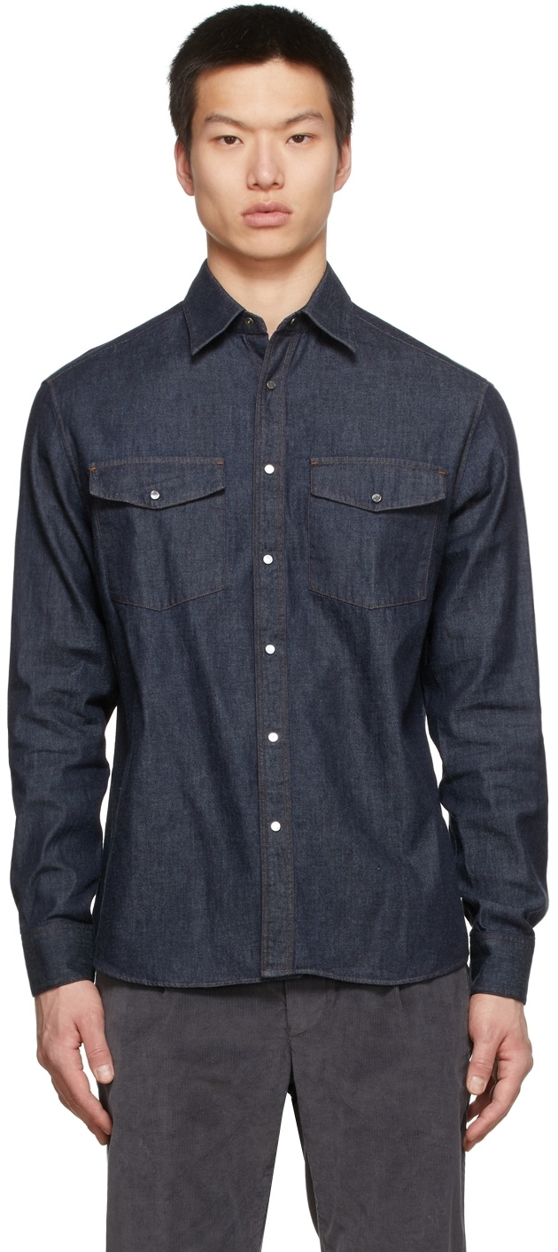 Dunhill Navy Washed Denim Western Shirt Dunhill