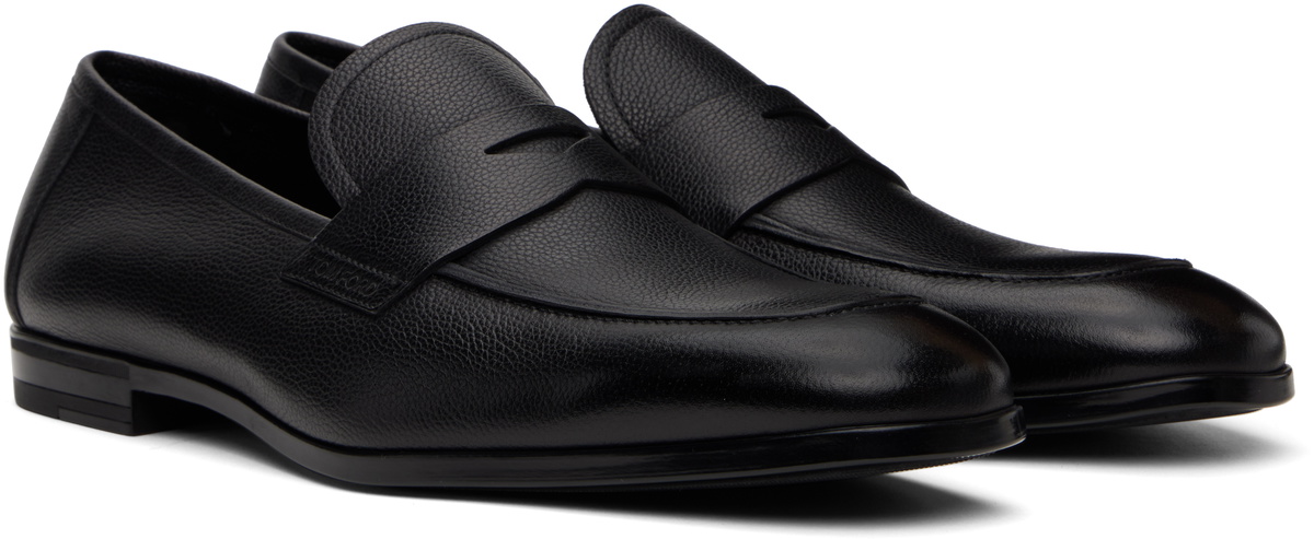 TOM FORD Black Supple Grain Leather Sean Penny Loafers TOM FORD