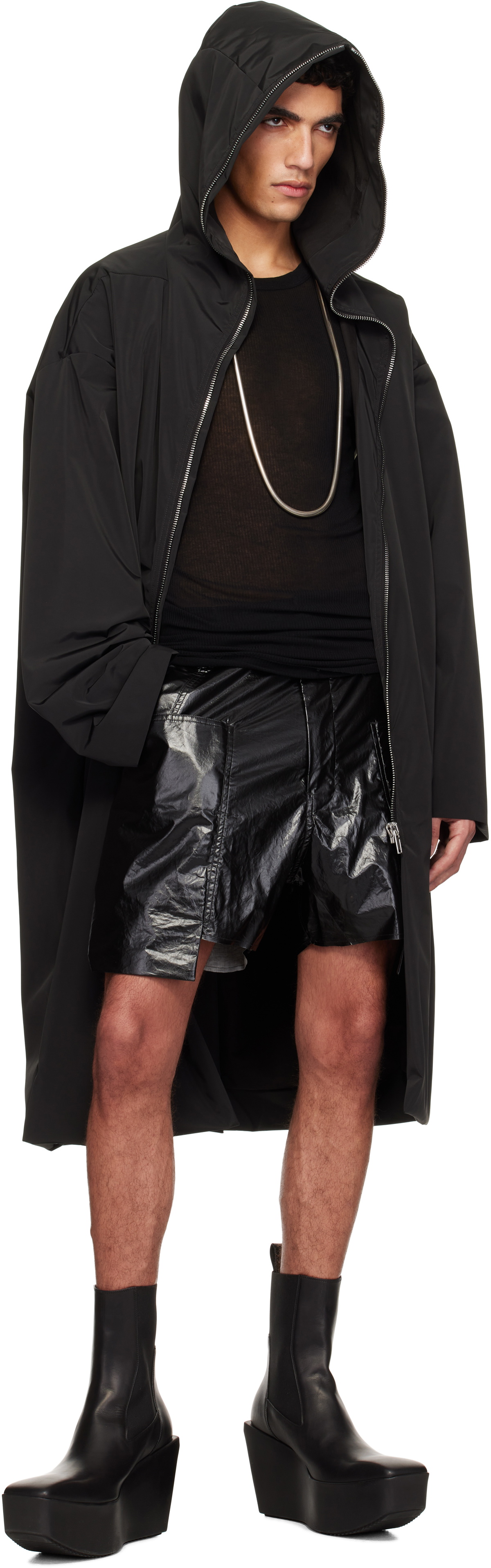 Rick Owens Black Hollywood Hooded Gimp Coat Rick Owens