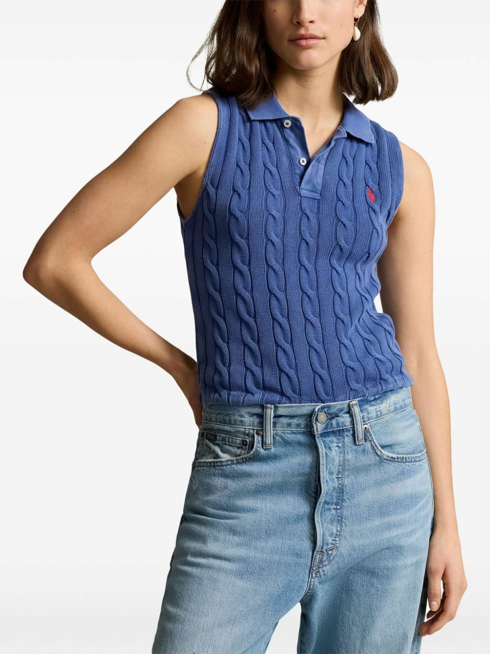 Polo Ralph Lauren Blue Polo Pony Cable Knit Polo Shirt Polo Ralph Lauren